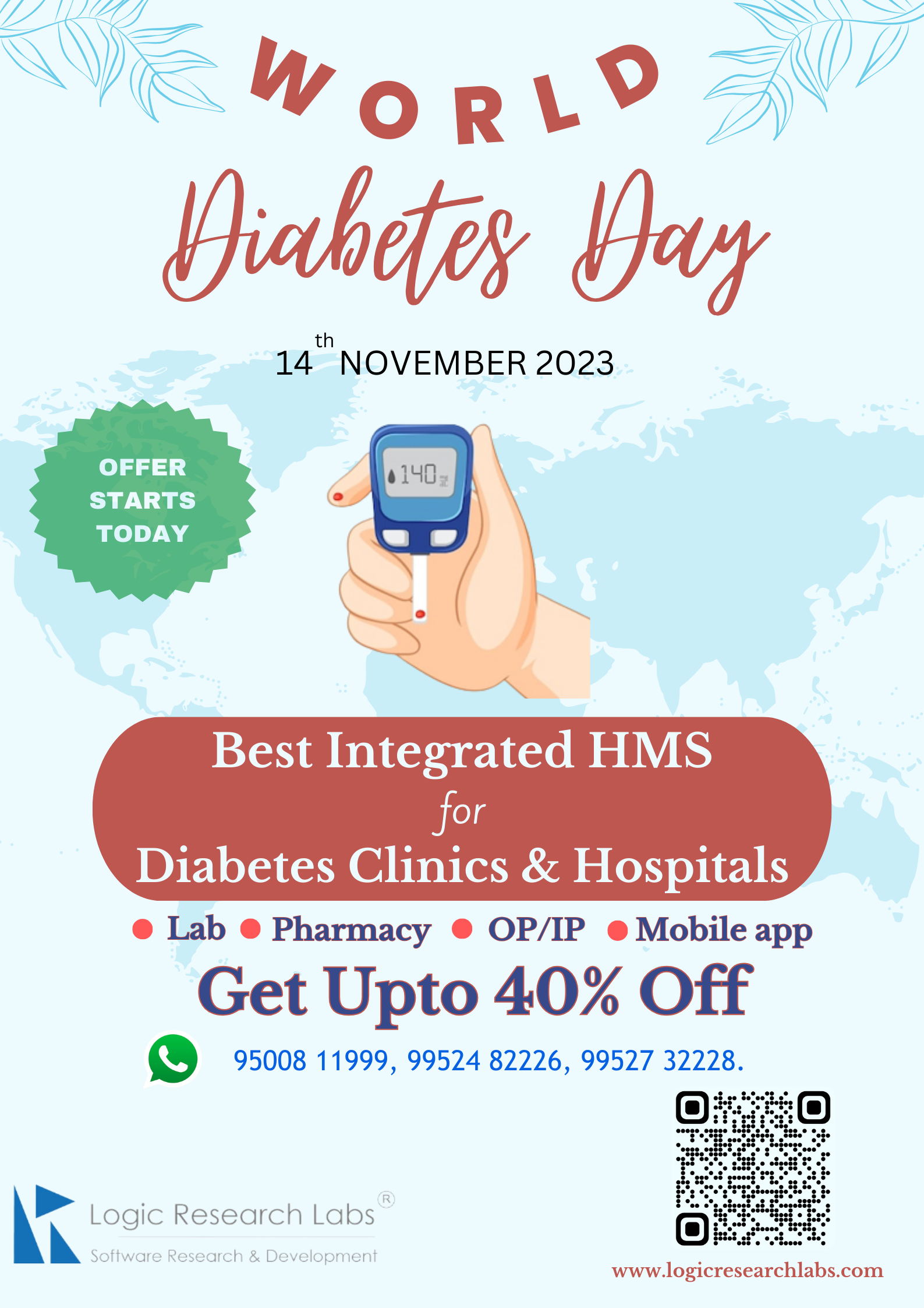 World Diabetes Day Offer on iHMS Software- Logic Research Labs